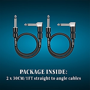 Augioth 12 Inch Guitar Patch Cable 30 CM Performance Guitar Effect Pedal Cables Straight to Angled 2Pack