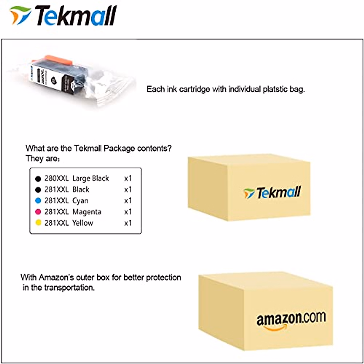 Tekmall Compatible C A K E Ink Cartridge PGI-280XXL CLI-281XXL 280 Ink 281, Work for Pixma TS6120 TS6220 TR7520 TR8520 TS9520 TS9521C TS8120 TS8220 TS9120 TS702 5 Pack