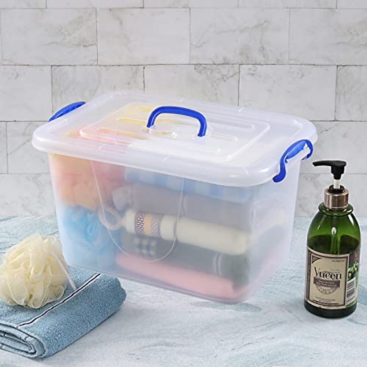 Teyyvn 6-Pack Clear Storage Box, 12 L Plastic Storage Bin with Handle