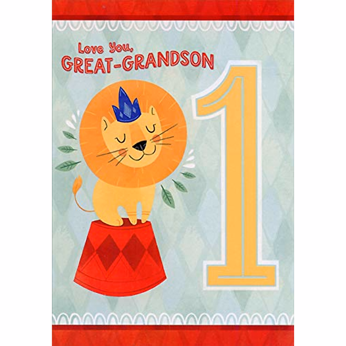 Designer Greetings Lion on Circus Stand Juvenile 1st : First Great-Grandson Birthday Card