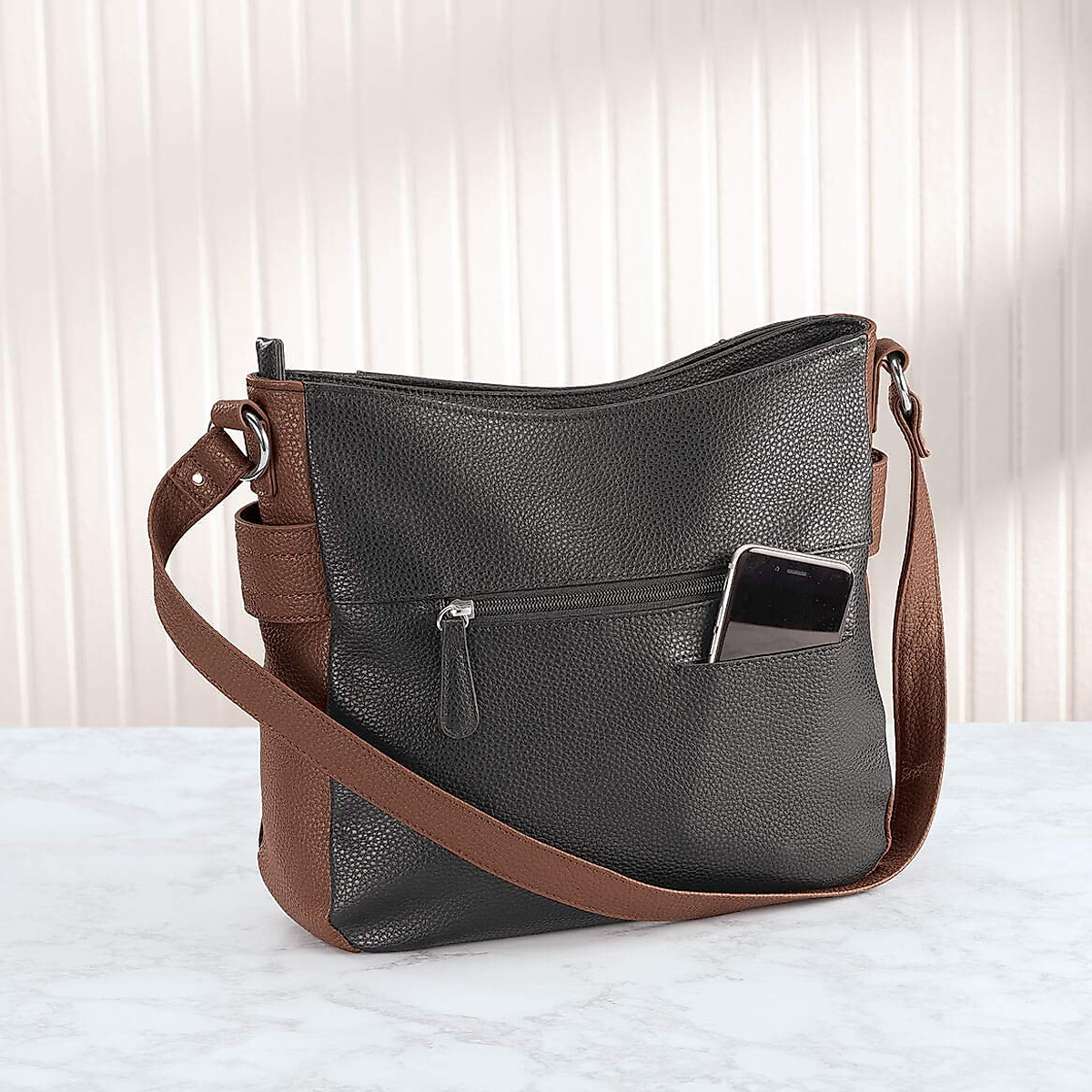 Fox Valley Traders B.Amici™ Emily RFID Essential Leather Shoulder Bag, RFID Lining, Black