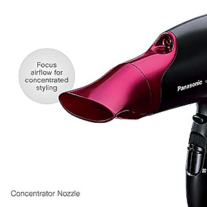 Panasonic Nanoe Hair Dryer, 1875 Watt Professional Blow Dryer for Smooth, Shiny Hair with 3 Attachments Quick Dry Nozzle, Diffuser and Concentrator Nozzle – EH-NA65-K (Black/Pink), Black