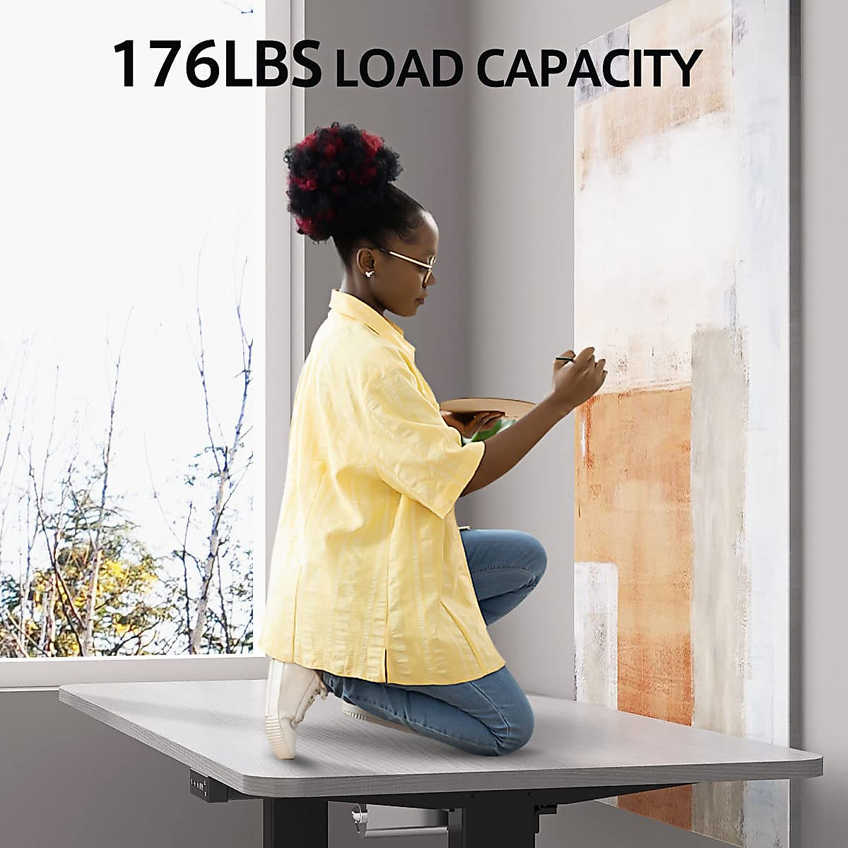 JOY worker Electric Height Adjustable Standing Desk, Grey Whole Piece 48 x 24 Inches Sit Stand Up Desk with Memory Controller, Quick Assembly Standing Workstation for Home Office