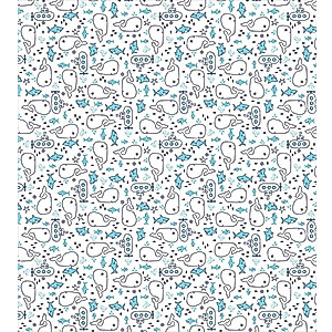 Ambesonne Whales Duvet Cover Sets, Continuous Marine Themed Pattern with Sharks Little Fish and Submarines, Bedding Set with 2 Duvet Covers 4 Pillowcases, 2 Pack Cal King Size, Indigo White Sea Blue