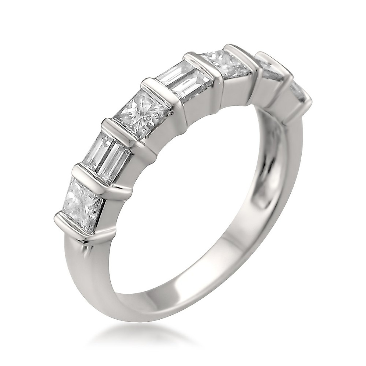 14k White Gold Princess-Cut & Baguette Diamond Bridal Wedding Band Ring (1 cttw, I-J, I1-I2), Size 8