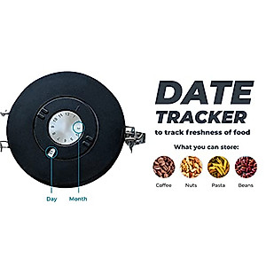 ALPACA VENTURES Stainless Steel Coffee Canister - 21oz Airtight Kitchen Food Storage Container with Date Tracker, CO2-Release Valve and Measuring Scoop For Ground Coffee, Beans, Tea, Sugar, Large (Gray)