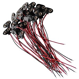 25 Pcs 9V Battery Clip Connector Battery Buckle Wire Connectors Short Cable Connection 15cm Length (T Type Leather Shell)