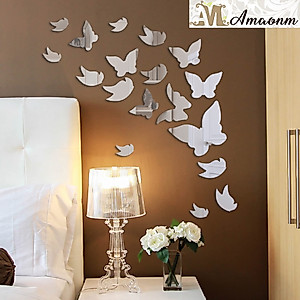 Amaonm 21 PCS Removable Crystal Acrylic Mirror Butterfly Wall Decals Fashion DIY Home Decorations Art Decor Wall Stickers Murals for Kids Nursery Room Bedroom Door Bathroom