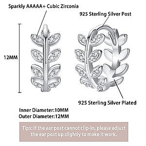 GLOQUAT Gold Hoop Earrings for Women Silver Plated Olive Leaf with CZ Huggie Hoop Earrings Hypoallergenic Zirconia Hoop Earrings Huggie Ear Cuff Jewelry Gifts 10mm