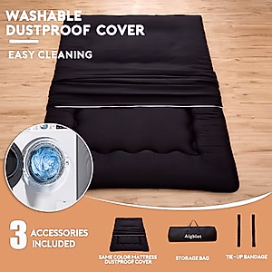 Aigbiot Japanese Futon Floor Mattress Foldable Tatami Mattress, Roll Up Sleeping Mat with Washable Cover for Adults,Child,Guest Twin Full Queen (Twin, Black)