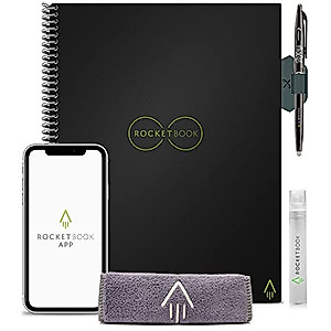 Rocketbook Smart Reusable notebook - Dot Grid Eco-friendly Smart Erasable Notebook Infinity Black Cover (8.5" X 11") With Rocketbook Accessories