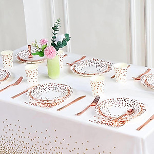 175PCS Rose Gold Party Supplies,Rose Gold Dot on White Paper Plates Napkins and Cups,Disposable Dinnerware Sets, Plastic Forks Spoons and Knives Set Serve 25 for Wedding Birthday Party Decorations