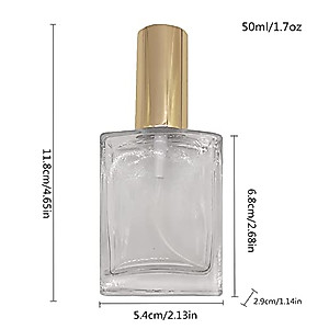PimyRcyi 8PCS Square Glass Spray bottle,Small Refillable Container with Fine Mist srpayer,Perfume bottle (50ml, Clear+Gold)