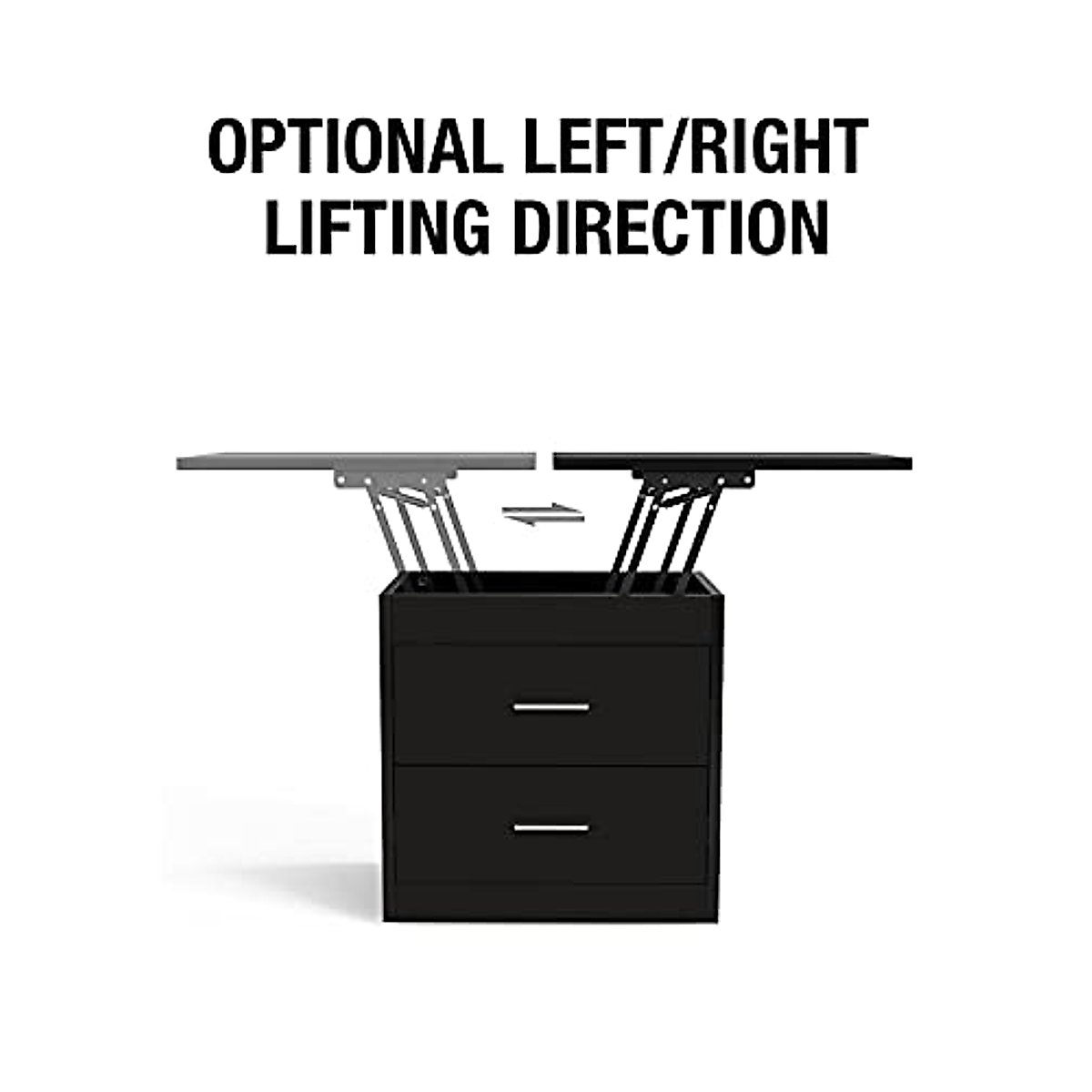 YOURLITE 2 in 1 Upgrade Nightstand with Lifting Top and End Table, Bedside Desk Height Adjustable Laptop Table with 2 Drawer Storage Cabinet Removable End Table for Bedroom, Home (Black)