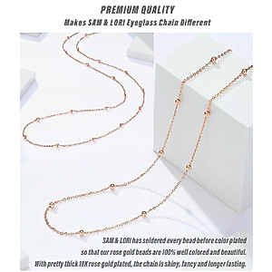 SAM & LORI Eyeglass Chain Women Glasses Strap Holder Necklace Reading Stylish Cord Sunglass Mask Lanyard Around Neck Rose Gold Jewelry Accessory Kawaii Beaded Eyewear Cute String Fashion Pearl Vintage