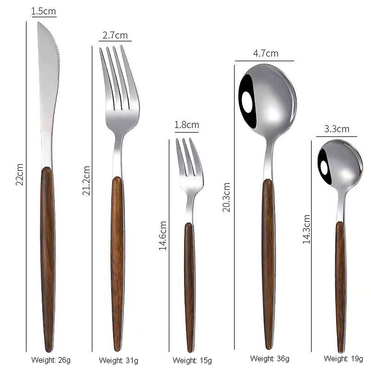 20-Piece Silverware Set with Faux Wooden Handle, Stainless Steel Flatware Set, Tableware Cutlery Set for 4 Including Forks Spoons Knives, Utensil Set for Home and Restaurant,Hand Wash Recommended
