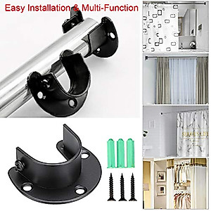 OwnMy 6 Packs Closet Rod End Supports Curtain Flange Rod Holder 1-1/4" Diameter, U Shaped Stainless Steel Closet Pole Sockets Opening Flange Rod Bracket for Closet Shelf Wardrobe Shower Curtain, Black