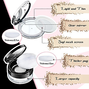 2 Pieces Loose Powder Container with Puff 0.17/0.7 oz Reusable Plastic Empty Powder Case Portable DIY Empty Makeup Powder Container Loose Powder Compact Case with Mirror and Elasticated Net Sifter