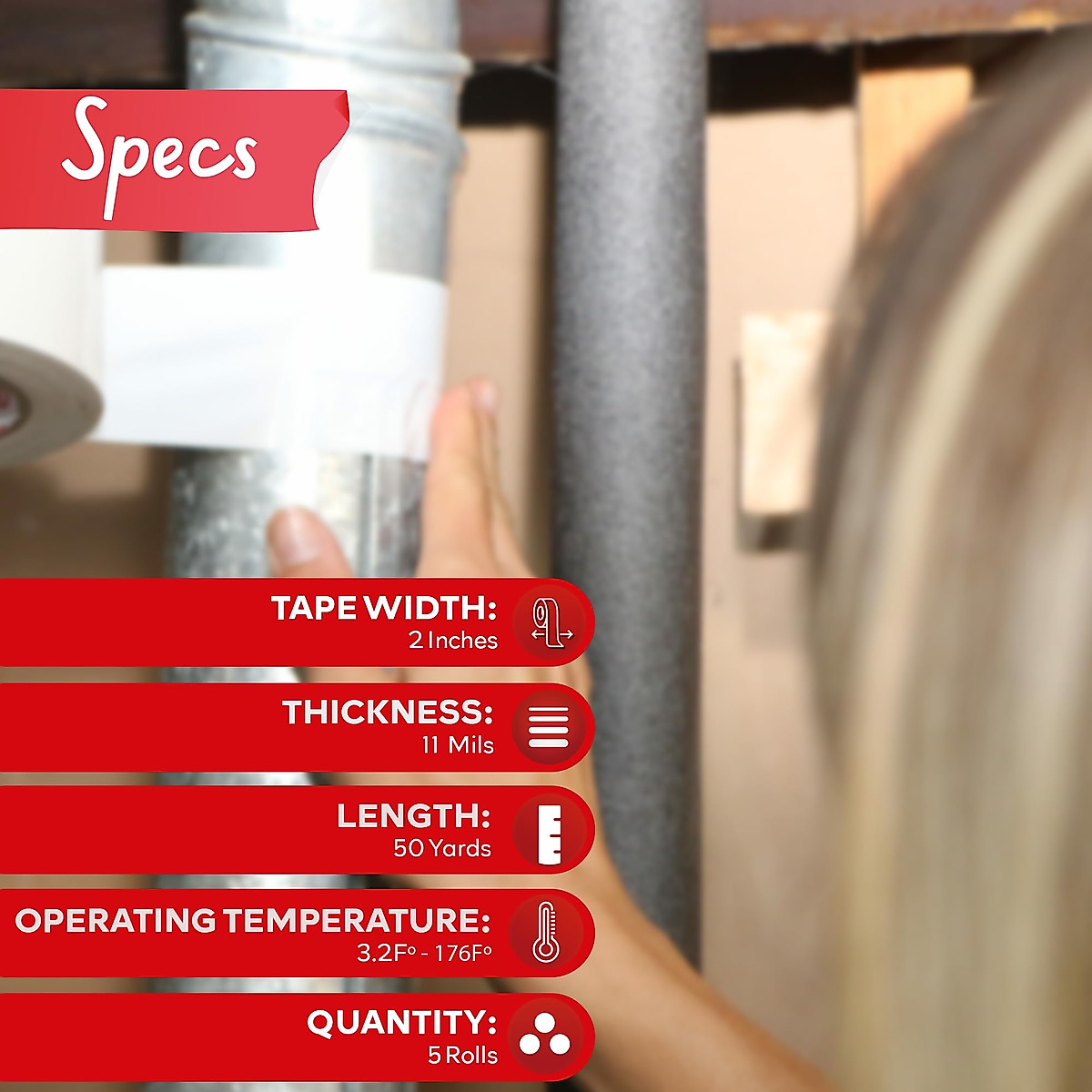 XFasten White Duct Tape Heavy Duty Waterproof 2 Inch x 50 Yards (5-Pack, 750ft Total) 11 mils Super Strong HVAC Duct Tape White Color for Indoor, Automobile, Repair, Patching and Outdoor Use