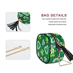 Crossbody Bag for Women St Patrick's Day Shamrock Flower Shoulder Bag with Chain Strap and Tassel