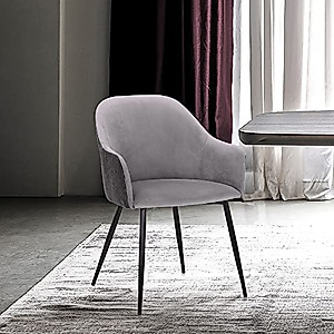 Armen Living Pixie Fabric Dining Room Chair with Black Metal Legs, 18" Seat Height, Grey
