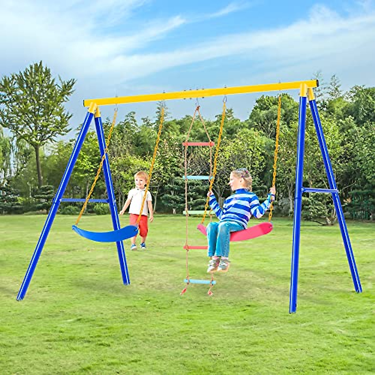 CIATRE 2 in 1 Outdoor Toddler Swing Set for Backyard, Playground Swing Sets with Climbing Ladder, Swing and Climbing Playset for Kids