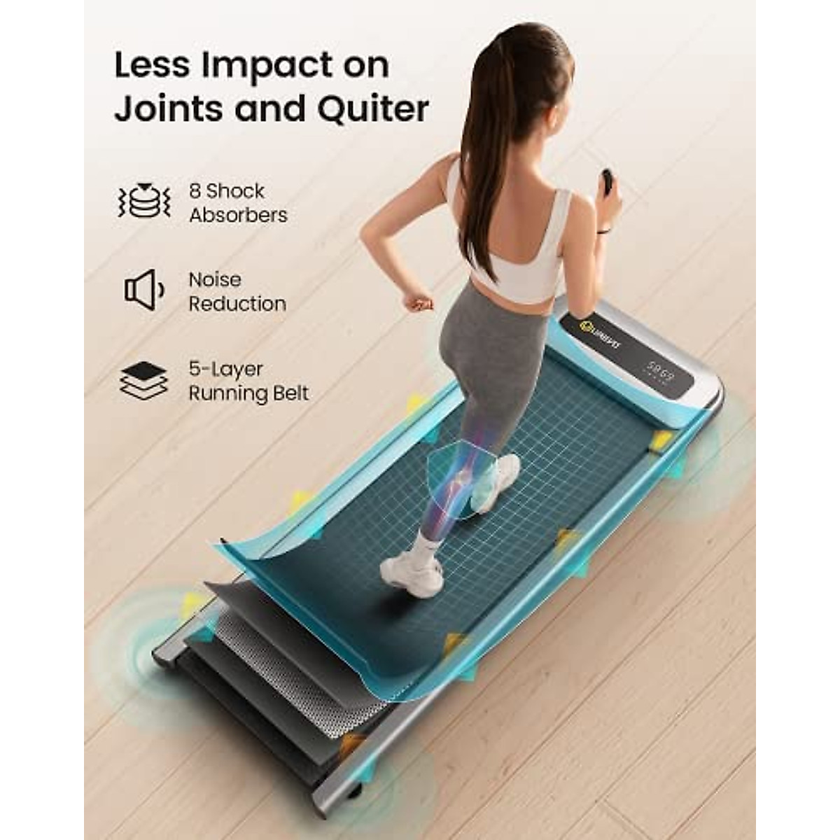 UREVO Under Desk Treadmill, Walking Pad Treadmill with Large Running Area, 2.25HP Treadmills for Home, Desk Treadmill for Office Under Desk with 265lbs Weight Capacity (Gray)