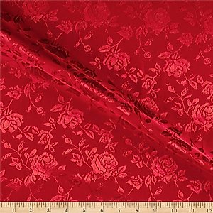 Rose Satin Jaquard Red, Fabric by the Yard