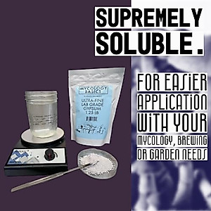 Ultra-Fine Food Grade Gypsum for Mushroom Substrates, Brewing, Tofu - No Additives, 97% Calcium Sulfate 22.5% Calcium (Ca) 18% Sulfur (S) - Packaged in HEPA Enclosure