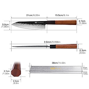 FINDKING Dynasty Series Japanese Chef Knife, Professional Kitchen Knife, 9Cr18MoV High Carbon Steel Blade, African Rosewood Octagonal Handle, Sharp, for Meat Cutting, 8 Inches