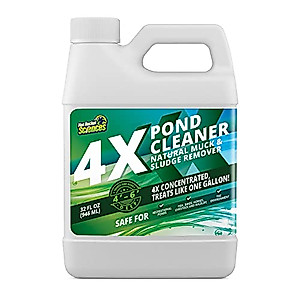 4X Pond Cleaner - Reduces Muck & Sludge for a Clean, Natural Look - Super Concentrated Lake and Water Feature Enzymes Treats Up to 1 Acre, Pair with Dye - Safe for Fish and Wildlife (32 oz)