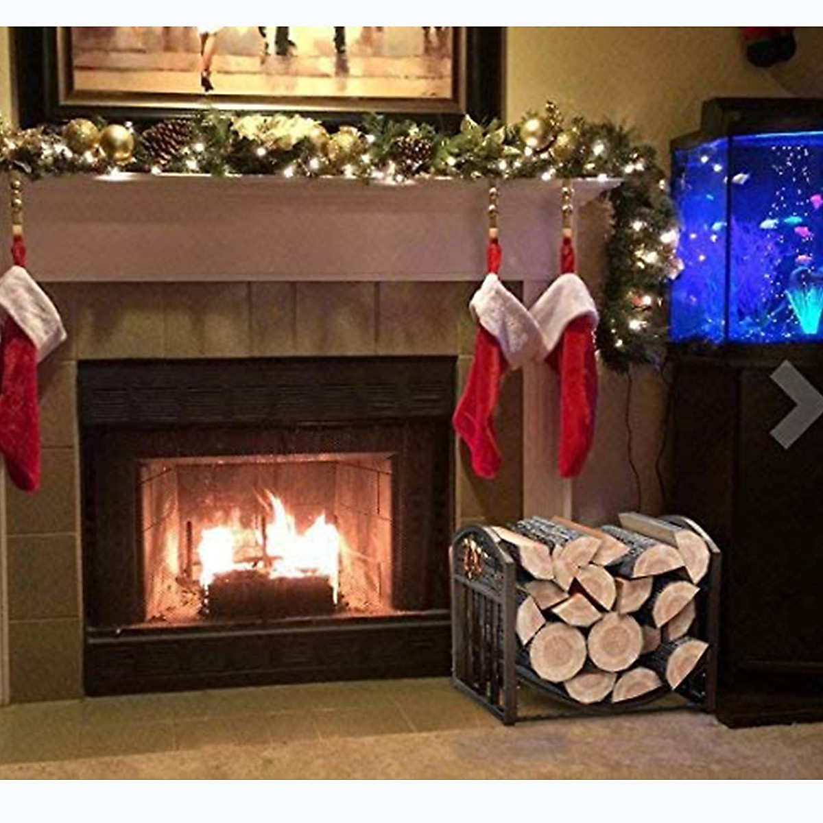 Firewood Rack Holder With Decorative Scroll Design- Metal Outdoor Indoor Log Storage Bin for Fireplace Firepit and Wood Stove by Home-Complete (Brown)