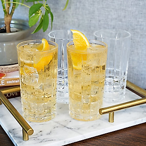 Viski Highland Highball Drinking Glasses Set of 4 - Premium Crystal Square Cut Tall Cocktail Glassware Gift Set, 12 oz