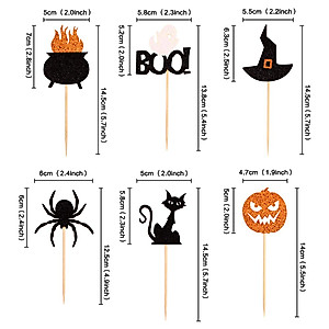 36 pcs Halloween Ghost Boo Glitter Cupcake Toppers Ghost Boo 36 Pack Cupcake Topper muffin for Halloween, Birthday, Decoration Party Supply