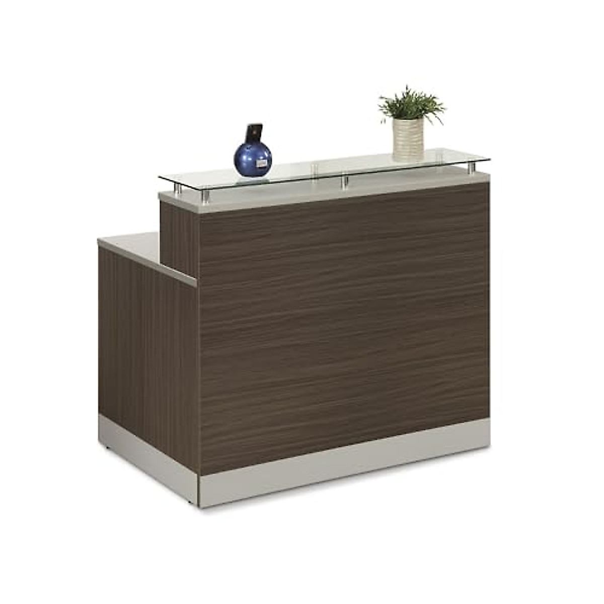 NBF Modern Small Reception Desk Counter Office Lobby Salon Durable Driftwood Laminate Cable Management Desk Compact 48" W x 32" D
