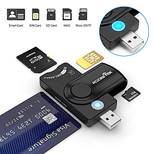 Smart Card Reader, 4 in 1 USB SIM Card Adapter, Identiv Credit ID CAC Card Reader Military, Common Access Card Reader, SIM/MMC/RS&4.0/SDHC/SDXC/SD/TF/Micro SD Card for Windows, Linux/Unix, MacOS X