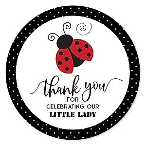 Red little Ladybug Thank You Stickers, 2 Inch Baby Shower Birthday Party Favor Labels 40-Pack