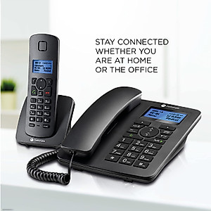 Motorola Voice C42 Corded Phone System + 2 Digital Cordless Handsets w/Answering Machine, Call Block - Black (C4202)
