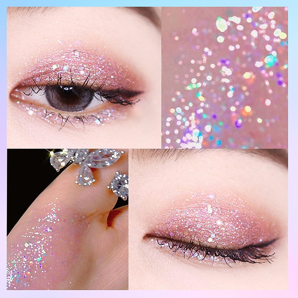 Glitter Liquid Eyeshadow Glitter Eye Makeup Galaxy Liquid Eyeshadow Korean Makeup, Pigmented, Long Lasting, Quick Drying, Loose Glitter Glue for Crystals Eye Makeup