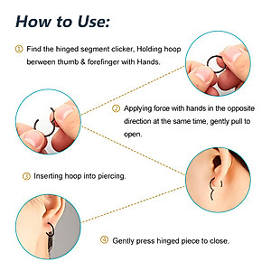 16G Black Stainless Steel 6-12mm Segment Hinged Cartilage Earrings - 4pc Clicker Hoop Set, Unisex Piercing Rings - Mothers Day Gifts