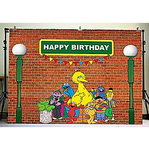 Menggege Brick Wall Photography Backdrops Sesame Street First 1st Second 2nd Third 3rd Boy Girl Birthday Party Banner Baby Shower Photo Background Supply Decoration 7x5ft Vinyl