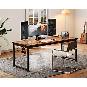 Coleshome 71 Inch Computer Desk with USB Ports, Large Office Desk, Long Study Student Writing Desk, Rustic Brown