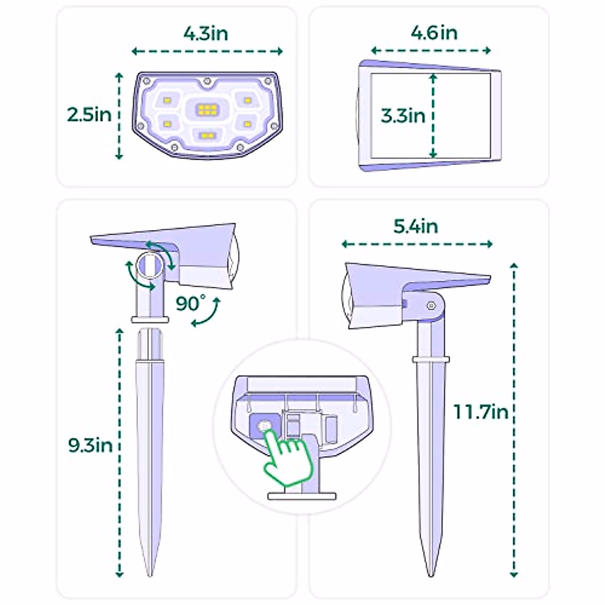 Solar Outdoor Lights, ‎𝟳𝟬𝟬 Lumen Bright Spot Lights 𝗜𝗣𝟲𝟴 Waterproof, Auto On/Off Solar Landscape Lights with 40000H Lifespan, 2-in-1 Garden Lights for Yard/Pathway/Security, Cold White 2 Pack