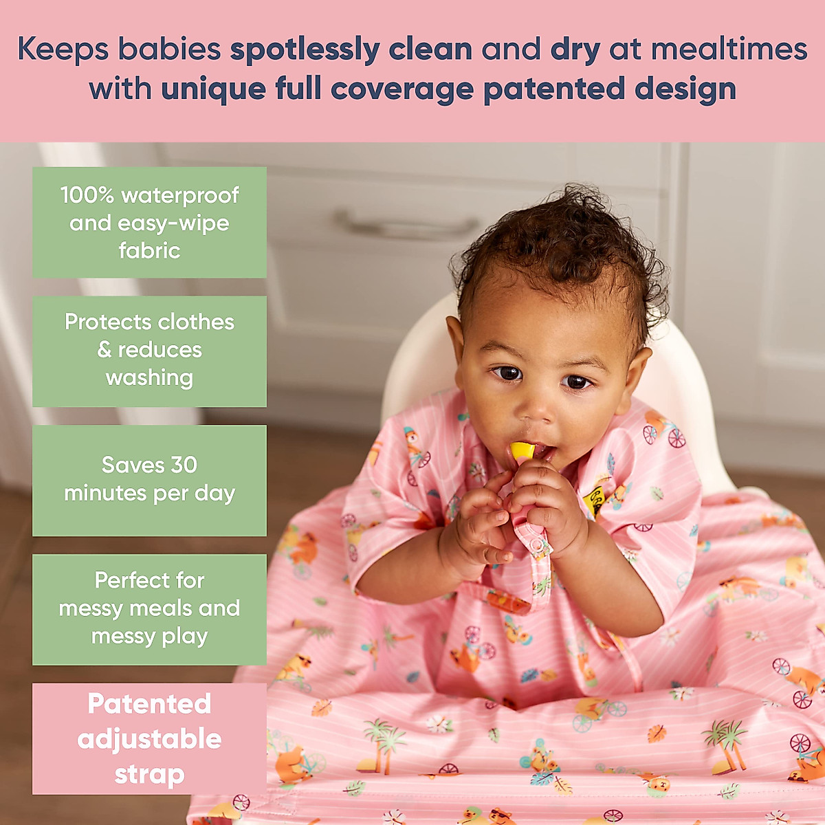 BIBaDO - Short Sleeve Baby Bibs - Babies & Toddlers 6-36 Months - Coverall Baby Led Weaning Bib - Easy Wipe, Soft, Waterproof