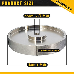 AHRYLXY 6" CBN Grinding Wheel, 1" Wide x 1/2" Arbor, Grit 1000, for Sharpening High Speed Steel Tools, Diamond Grinding Wheel