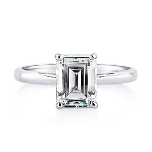 BERRICLE Sterling Silver Solitaire Wedding Engagement Rings 2.1 Carat Emerald Cut Cubic Zirconia CZ Ring for Women, Rhodium Plated Size 4.5