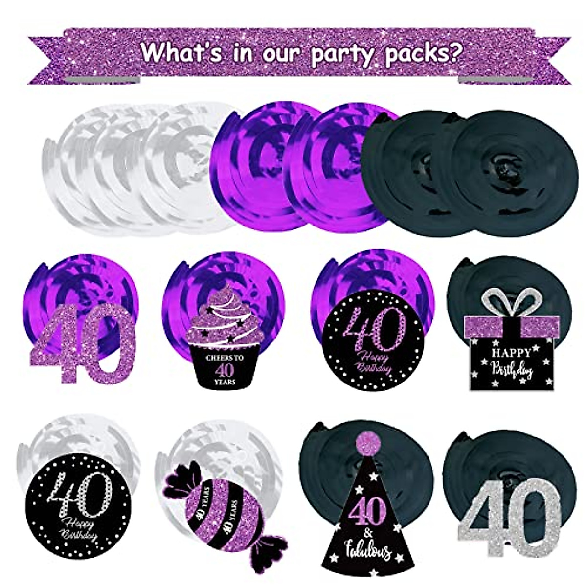 40th Birthday Decorations Women Purple Black Silver for Women Qian’s Party Purple Silver Black Foil Hanging Swirls Decorations 40th Birthday Party Hanging Decor – Women 40th Birthday Party Decorations