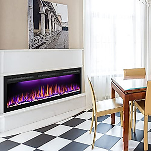 Dreamflame 45inch Linear Electric Fireplace, Recessed & Wall Mounted Fireplace Inserts Electric Heater with Ultra Narrow Bezel, Multiple Flame Effect, Ideal Home Decoration, 750W/1500W, Blackk