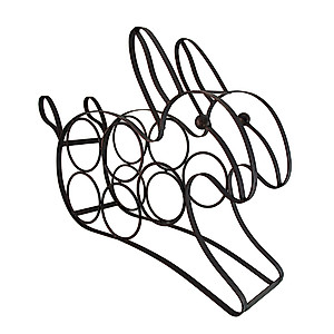 Zeckos Black Enamel Coated Metal Bunny Rabbit Wine Rack - Holds 5 Bottles - 20.5 Inches Long - Ideal for Countertops and Kitchen Displays - Whimsical Elegance