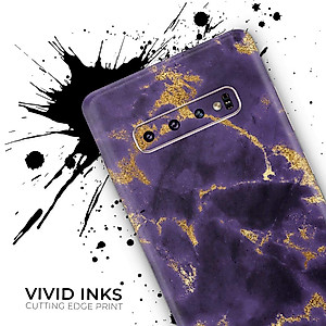 DesignSkinz Purple Marble & Digital Gold Foil V3 2 Protective Vinyl Decal Wrap Skin Cover Compatible with The Samsung Galaxy S20 (Screen Trim & Back Glass Skin)